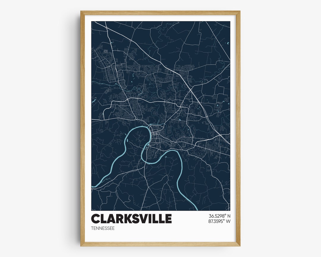 Clarksville TN Map Print, Tennessee Wall Art, Clarksville TN Poster - Etsy