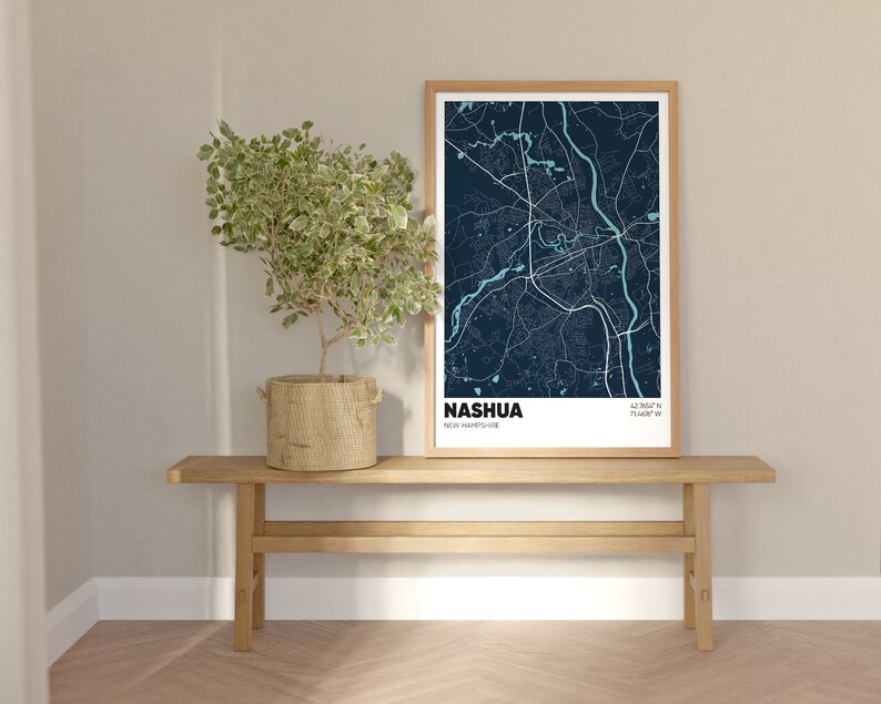 Nashua Map Print, New Hampshire Poster, Nashua NH Wall Art - Etsy