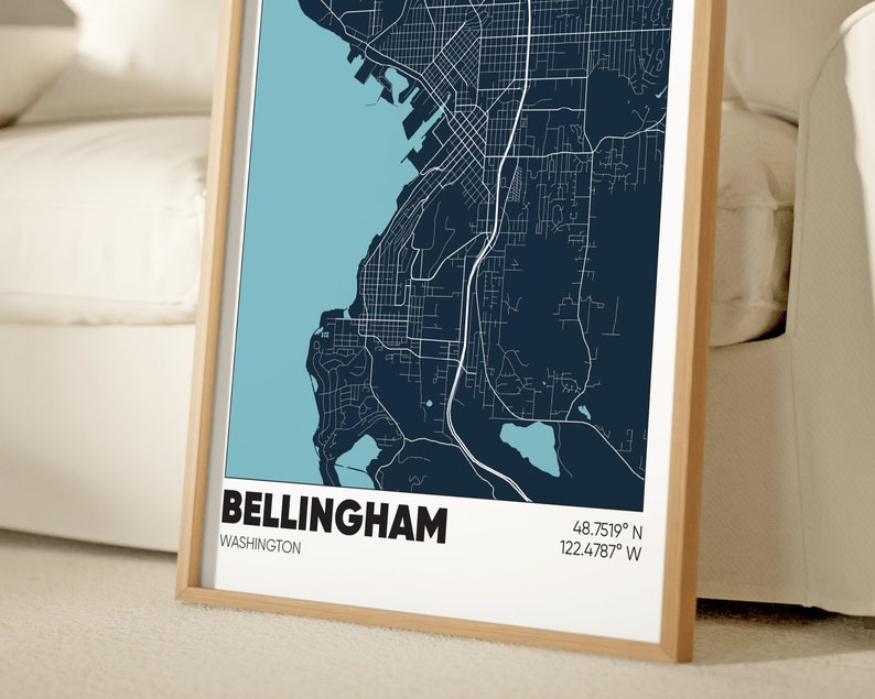 Bellingham Map Print, Washington Wall Art, Bellingham WA Poster - Etsy