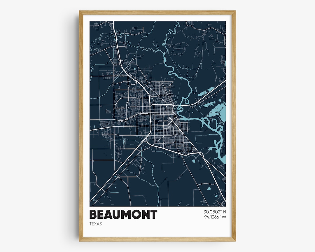 Beaumont TX Map Print, Texas Wall Art, Beaumont Texas Poster - Etsy