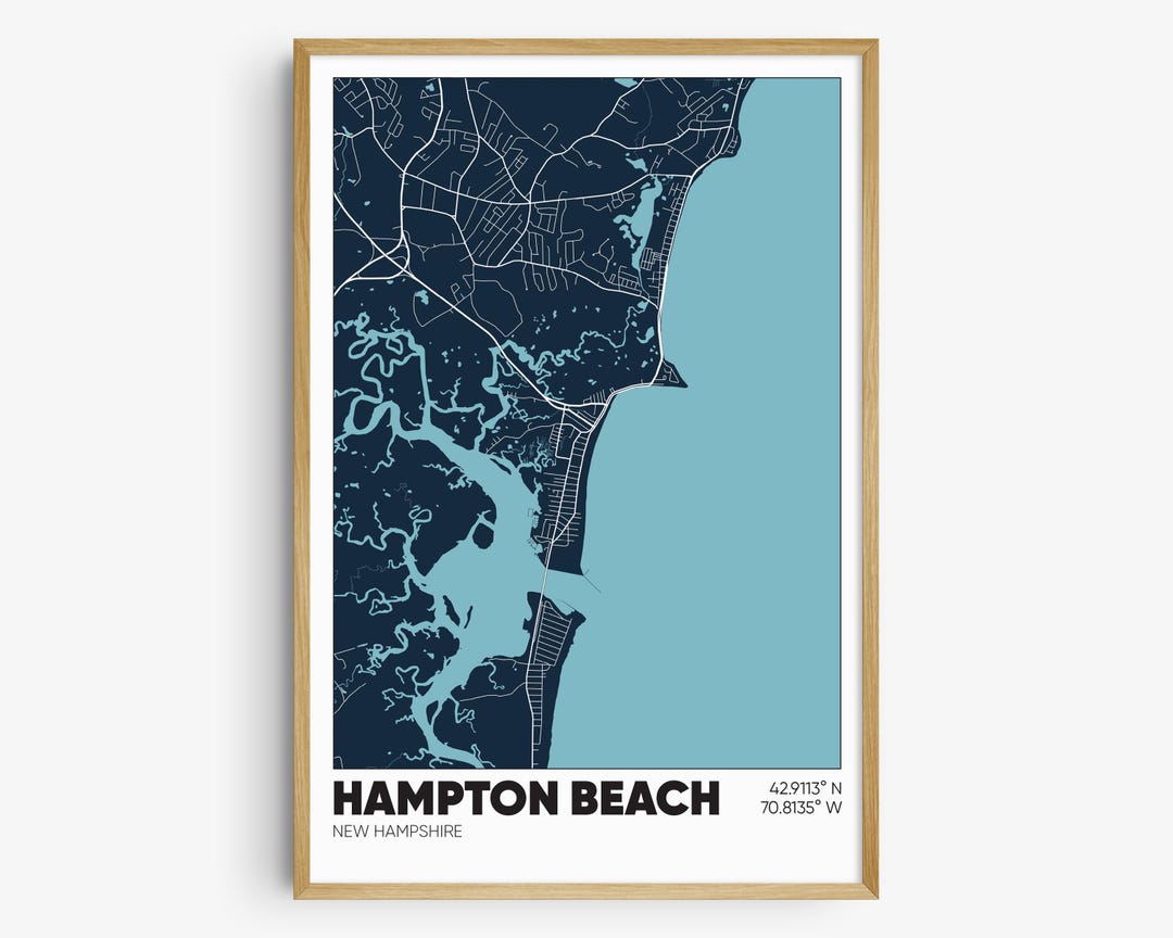 Hampton Beach Map Print, New Hampshire Poster, Hampton Beach NH Wall ...