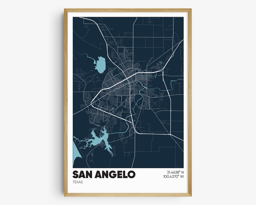 San Angelo Map Print, Texas Wall Art, San Angelo TX Poster - Etsy
