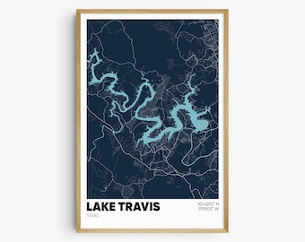Lake Travis Watercolor Style Art Print | Texas Lakes | Modern Wall Art ...