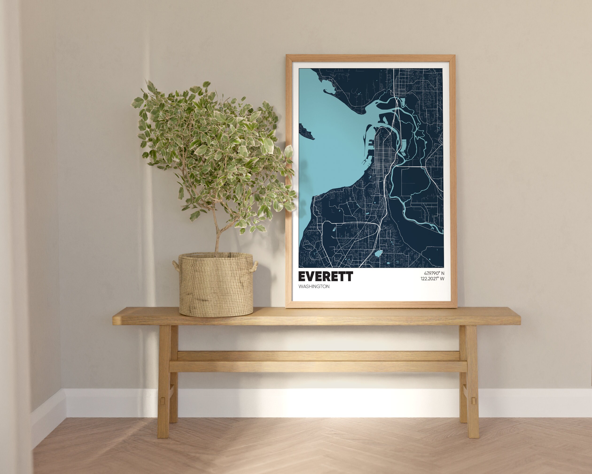 Everett WA Map Print, Washington Wall Art, Everett WA Poster - Etsy