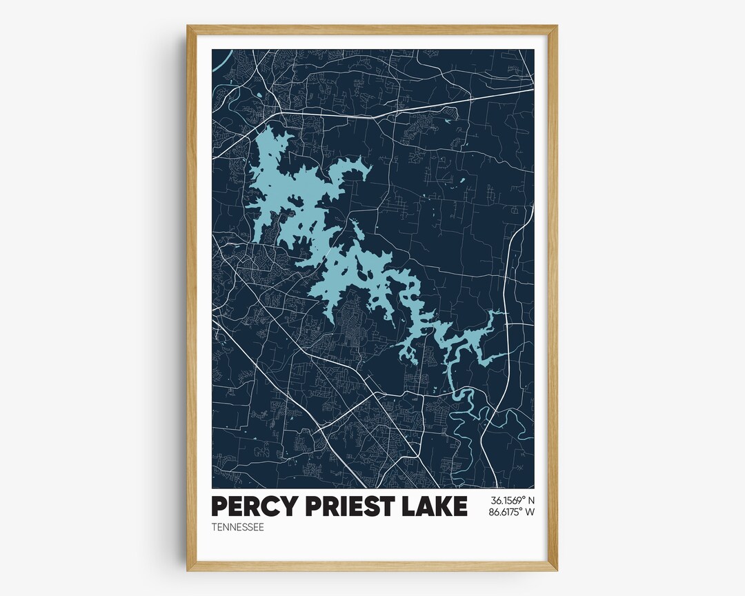 Percy Priest Lake Map Print, Tennessee Wall Art, Percy Priest Lake ...