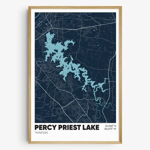 Percy Priest Lake Map Print, Tennessee Wall Art, Percy Priest Lake ...
