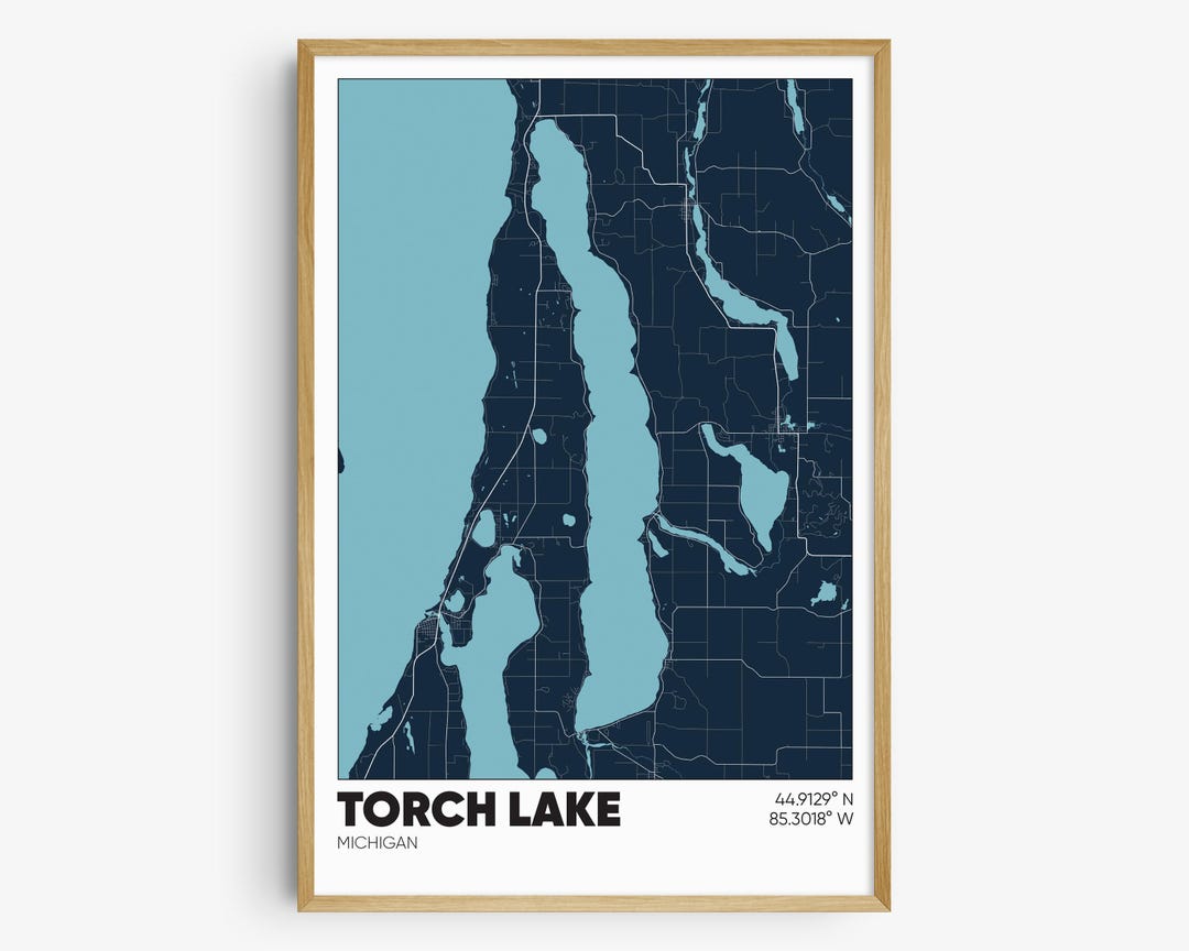 Torch Lake Map Print, Michigan Wall Art, Torch Lake MI Poster - Etsy