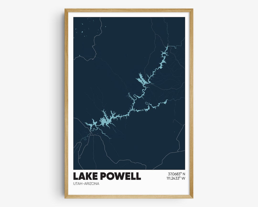 Lake Powell Map Print, Utah Wall Art, Lake Powell Arizona Poster - Etsy
