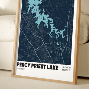 Percy Priest Lake Map Print, Tennessee Wall Art, Percy Priest Lake ...