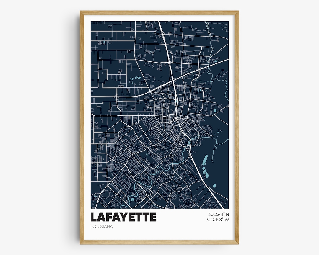 Lafayette LA Map Print, Louisiana Wall Art, Lafayette LA Poster - Etsy