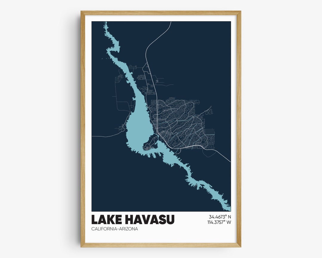 Lake Havasu Map Print, California Arizona Wall Art, Lake Havasu CA AZ ...