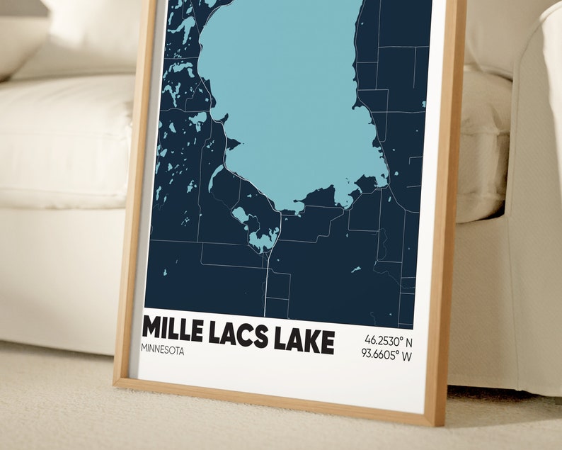 Mille Lacs Lake Map Print, Minnesota Wall Art, Mille Lacs Lake MN ...