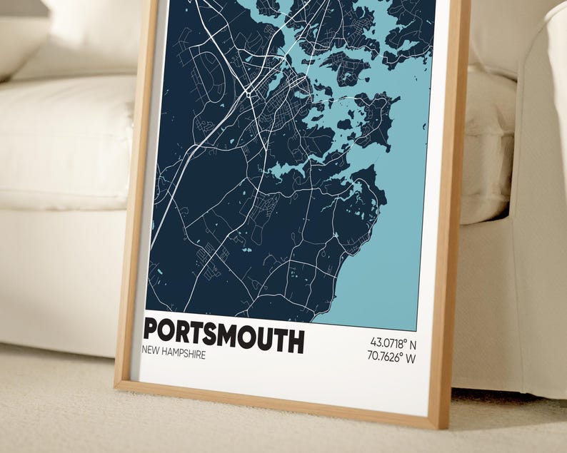 Portsmouth NH Map Print, New Hampshire Poster, Portsmouth NH Wall Art ...