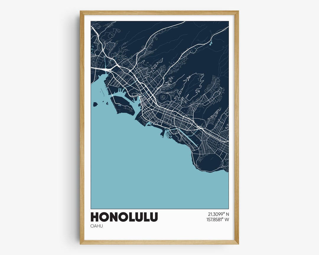 Honolulu Map Print, Hawaii Wall Art, Honolulu Oahu Poster - Etsy