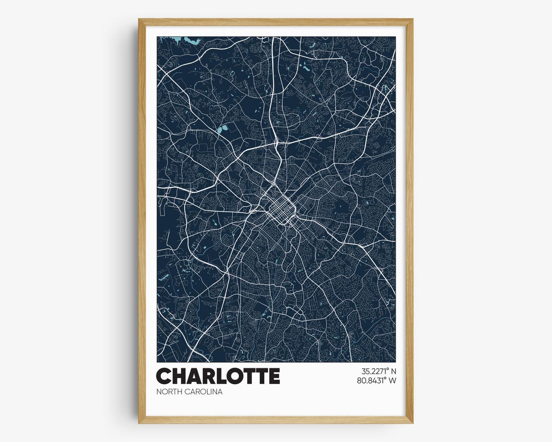 Charlotte Map Print, North Carolina Wall Art, Charlotte NC Poster - Etsy