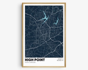 Wall Art Map Print of High Point, North Carolina - Etsy