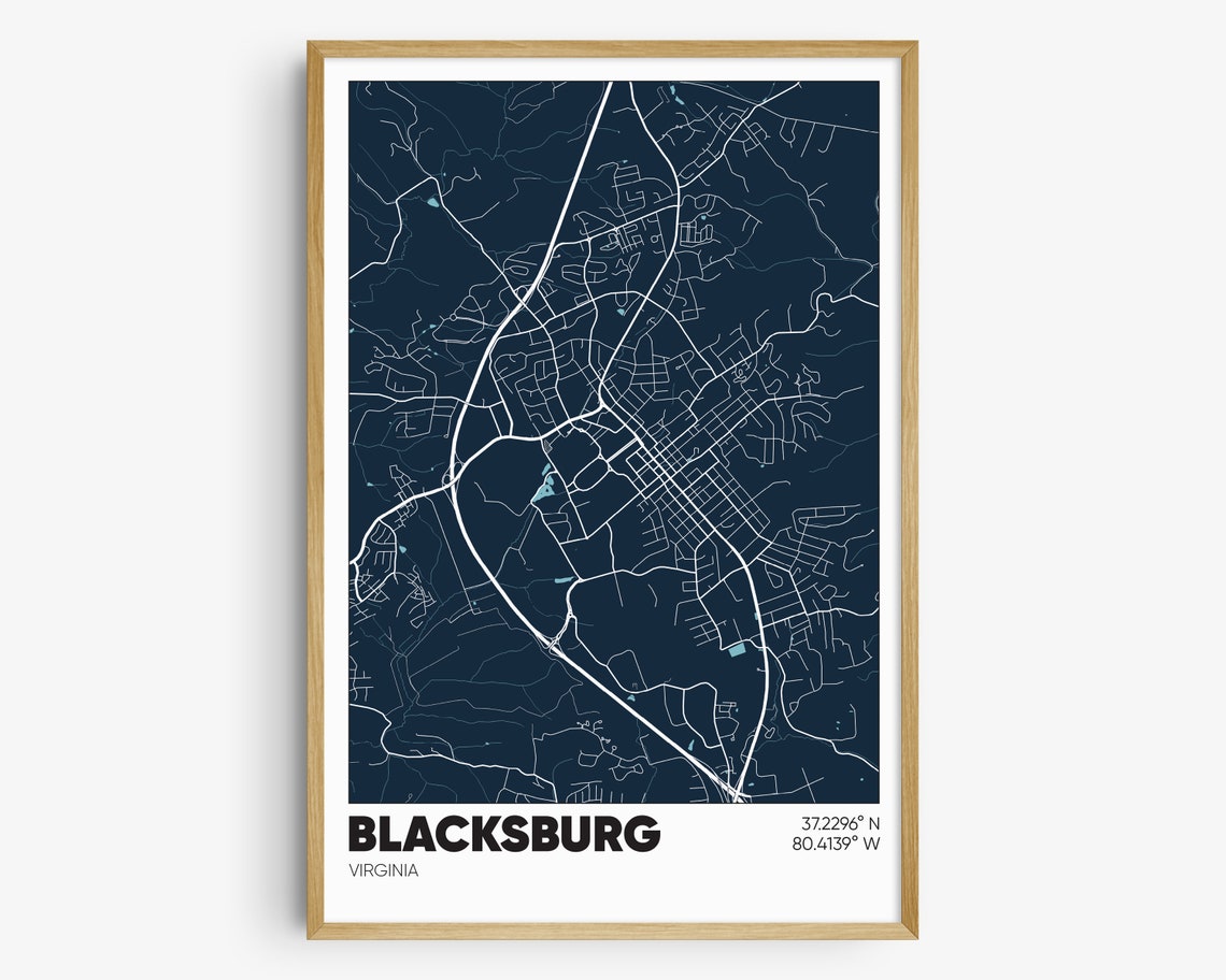 Blacksburg Map Print, Virginia Wall Art, Blacksburg VA Poster ...