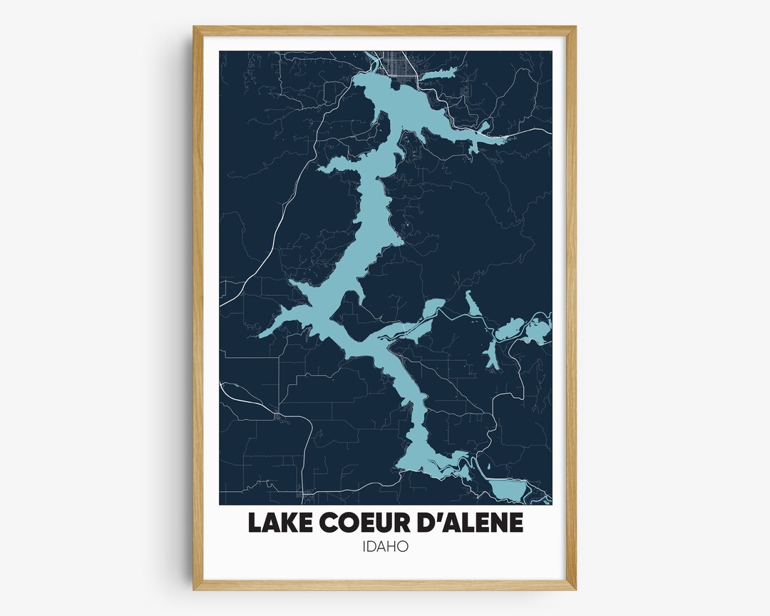 Lake Coeur D'alene Map Print, Idaho Wall Art, Lake Coeur D'alene ID ...