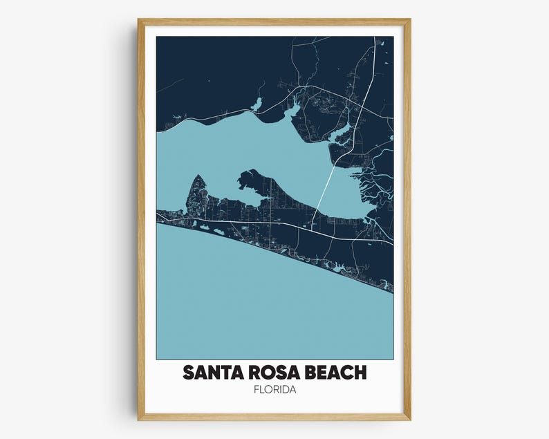 Santa Rosa Beach Map Print, Florida Wall Art, Santa Rosa Beach FL ...