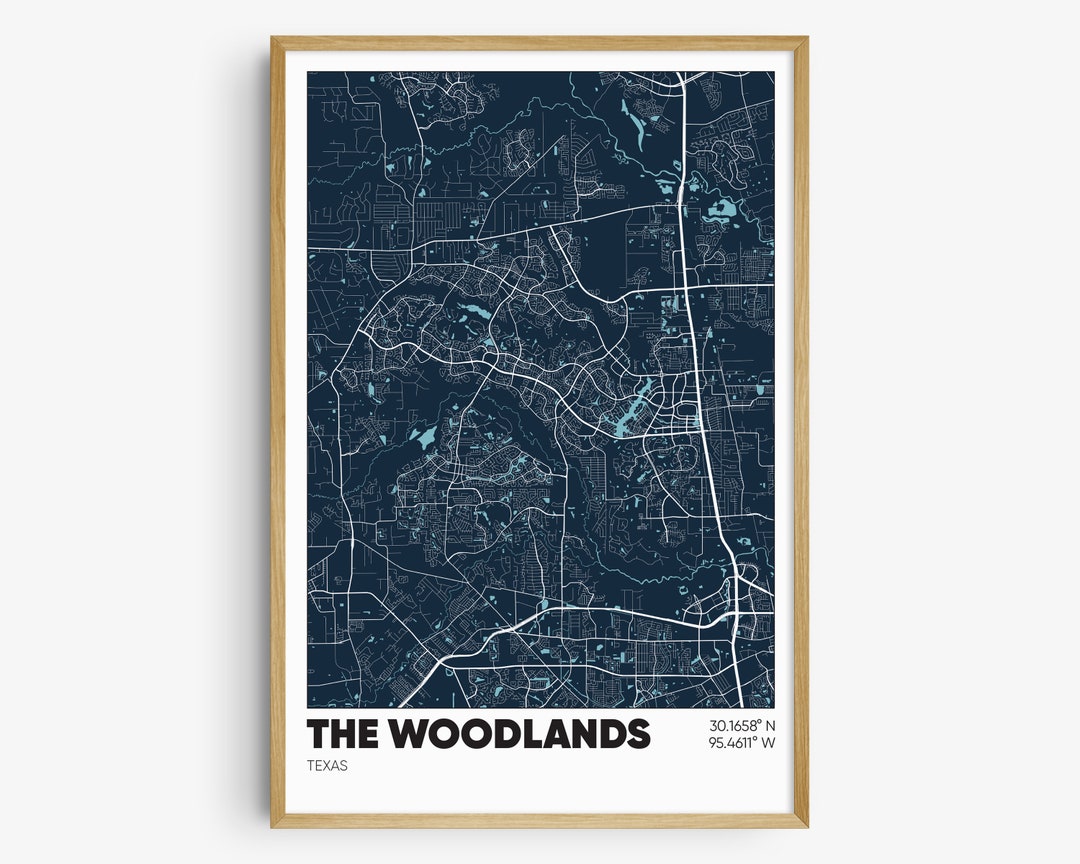 The Woodlands Map Print, Texas Wall Art, the Woodlands TX Poster - Etsy