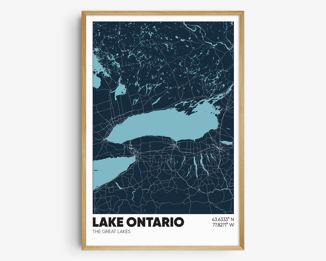 Lake Ontario Map Print, the Great Lakes Wall Art, Lake Ontario Poster ...
