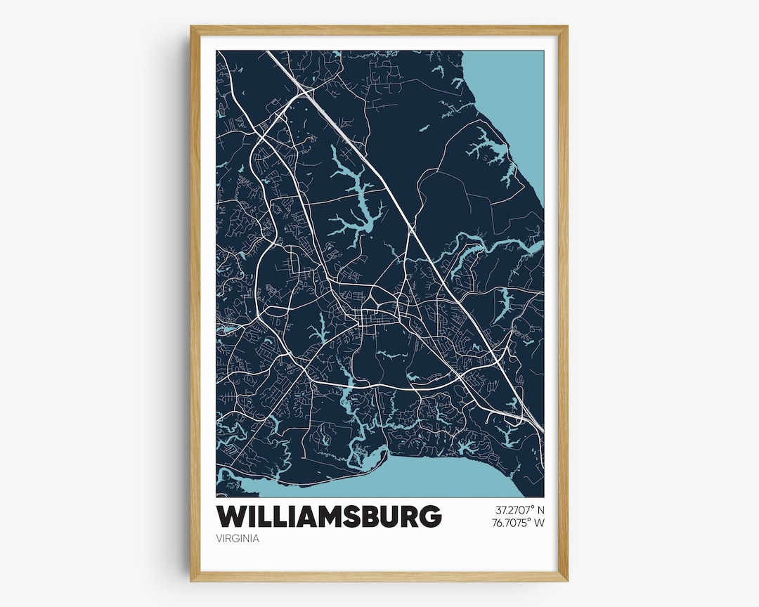 Williamsburg Virginia Map Print, Virginia Wall Art, Williamsburg VA ...