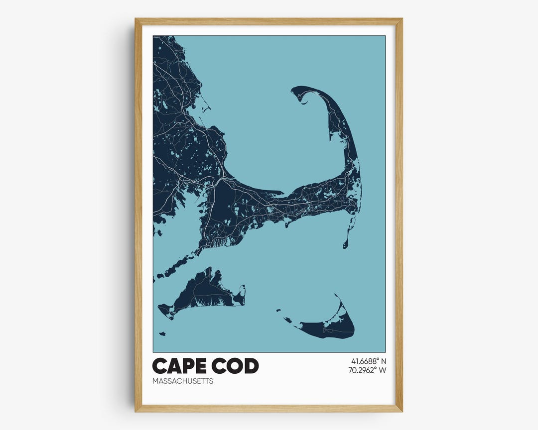 Cape Cod Map Print, Massachusetts Wall Art, Cape Cod MA Poster - Etsy