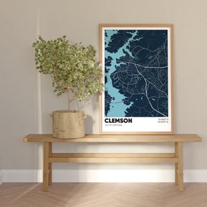 Clemson Map Print, South Carolina Poster, Clemson SC Wall Art ...
