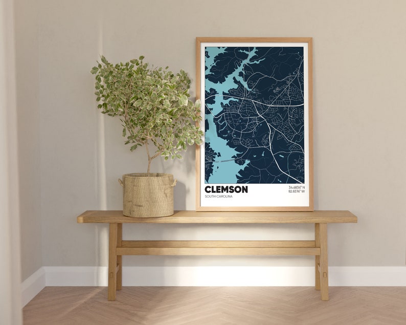 Clemson Map Print, South Carolina Poster, Clemson SC Wall Art ...