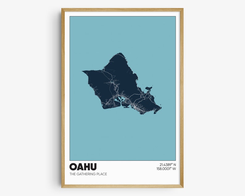Oahu Map Print, Hawaii Wall Art, Hawaiian Islands Poster - Etsy