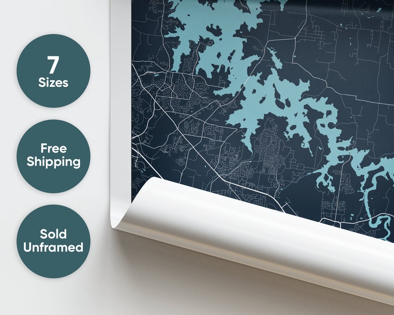 Percy Priest Lake Map Print, Tennessee Wall Art, Percy Priest Lake ...