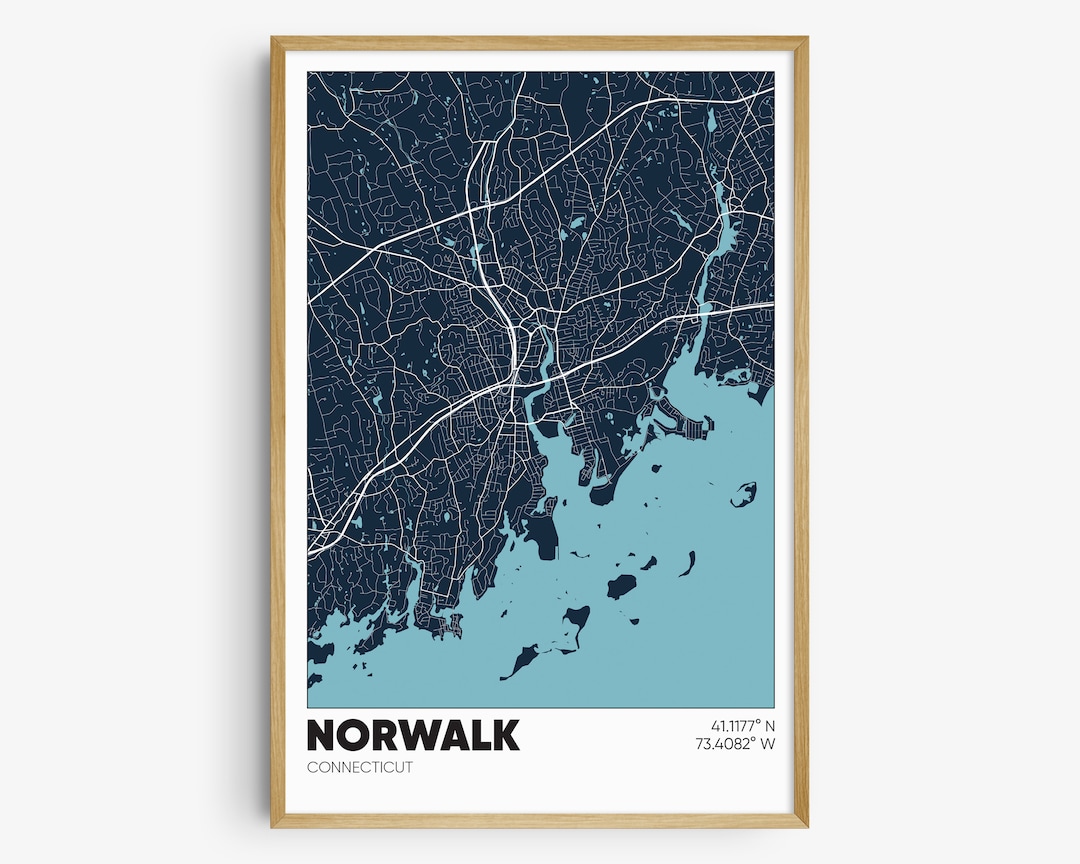 Norwalk Map Print, Connecticut Wall Art, Norwalk CT Poster - Etsy