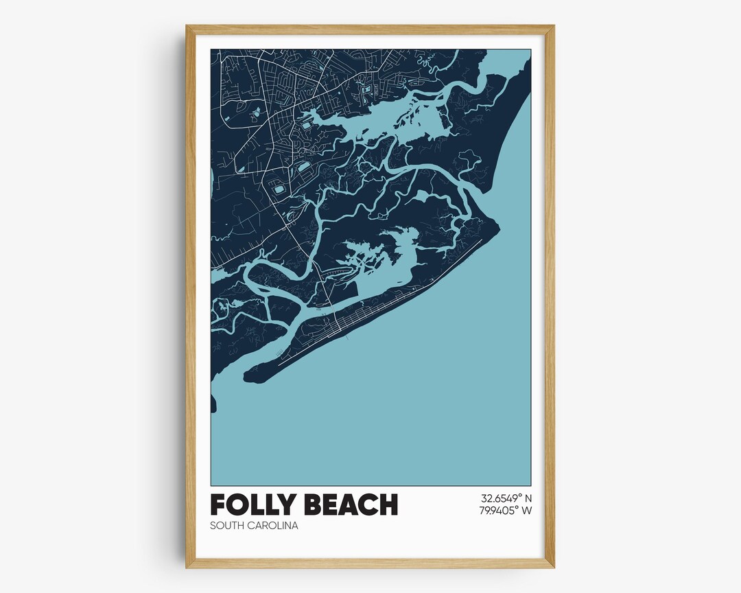 Folly Beach Map Print, South Carolina Wall Art, Folly Beach SC Poster ...