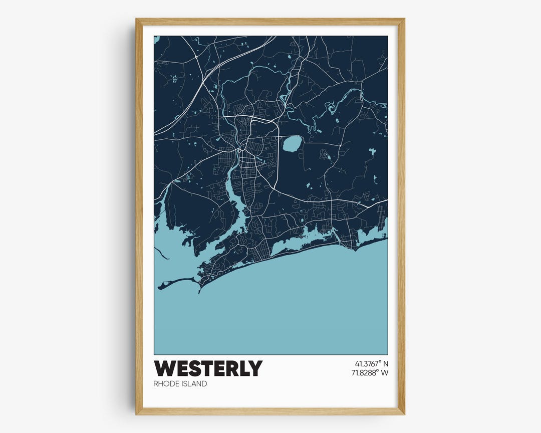 Westerly RI Map Print, Rhode Island Wall Art, Westerly Rhode Island ...