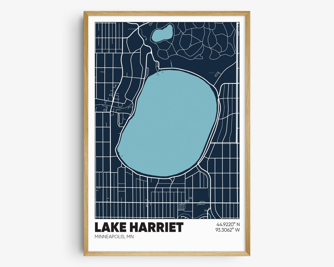 Lake Harriet Map Print, Minneapolis MN Wall Art, Lake Harriet Minnesota ...
