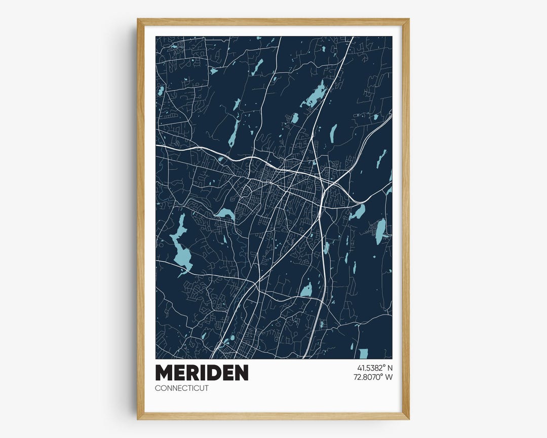 Meriden CT Map Print, Connecticut Wall Art, Meriden Connecticut Poster ...