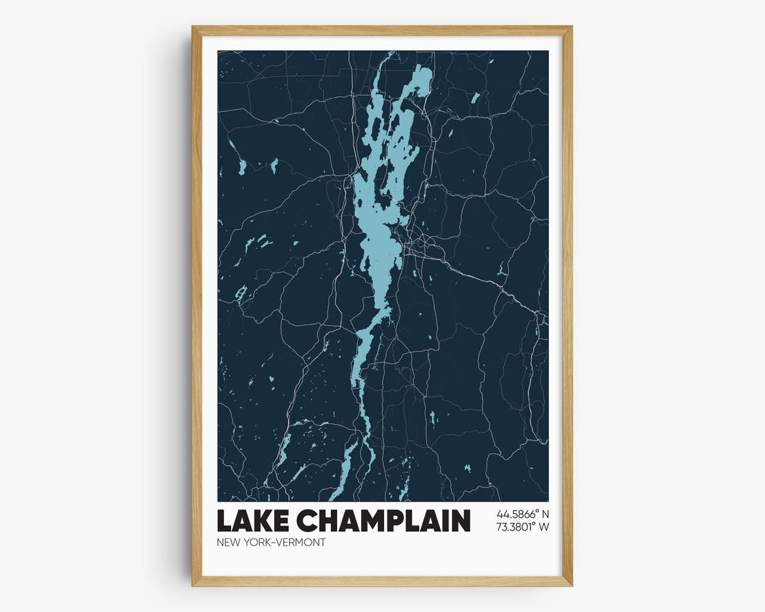 Lake Champlain Map Print, New York Vermont Wall Art, Lake Champlain NY VT Poster - Etsy