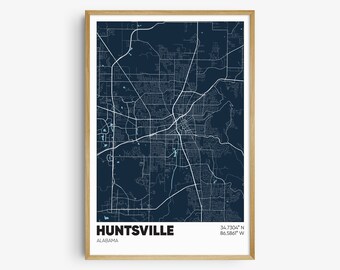 Huntsville, AL City Map Wall Art / UAH University Personalized Print ...