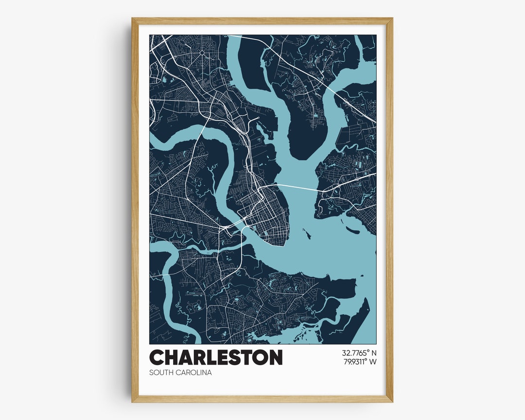 Charleston Map Print, Coastal Wall Art, Charleston South Carolina ...
