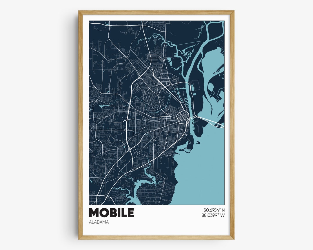 Mobile Map Print, Alabama Wall Art, Mobile AL Poster - Etsy