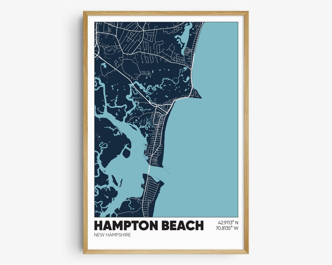 Hampton Beach Map Print, New Hampshire Poster, Hampton Beach NH Wall Art - Etsy