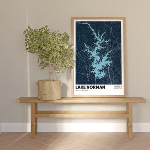 Lake Norman Map Print, North Carolina Wall Art, Lake Norman NC Poster ...