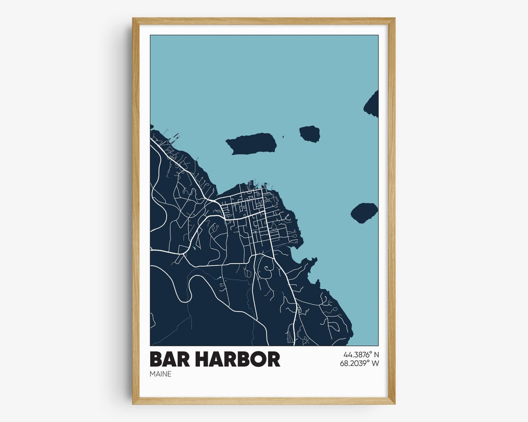 Bar Harbor Map Print, Maine Wall Art, Bar Harbor ME Poster - Etsy