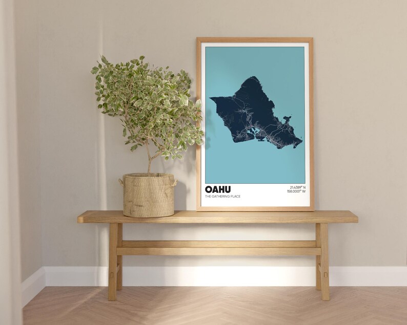 Oahu Map Print, Hawaii Wall Art, Hawaiian Islands Poster - Etsy