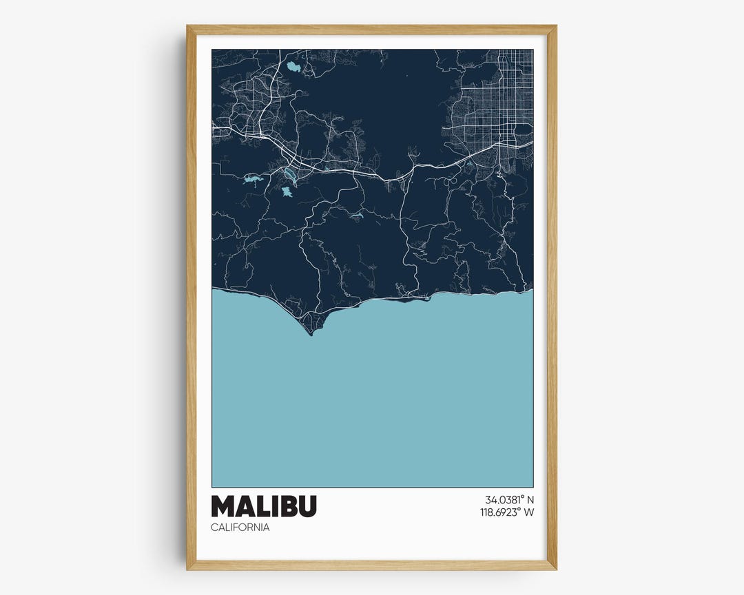 Malibu CA Map Print, California Wall Art, Malibu California Poster - Etsy