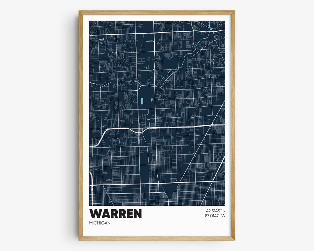 Warren MI Map Print, Michigan Wall Art, Warren Michigan Poster - Etsy
