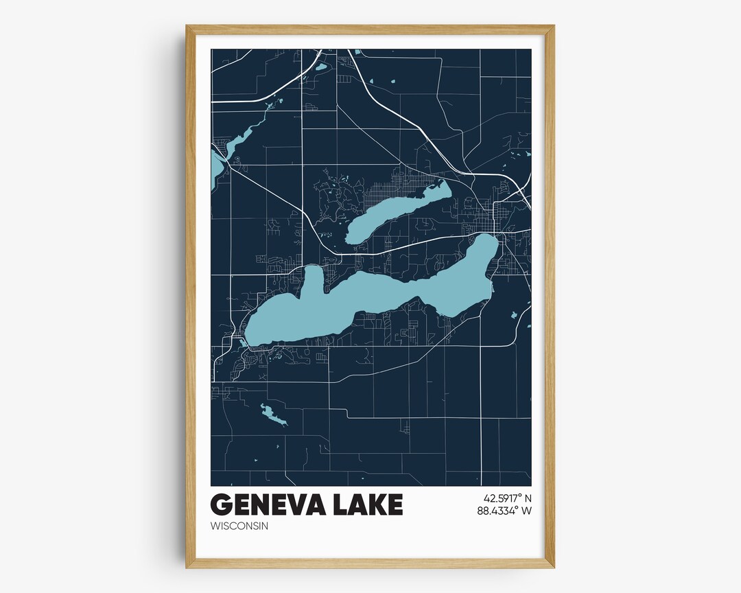 Geneva Lake Map Print, Wisconsin Wall Art, Geneva Lake WI Poster - Etsy
