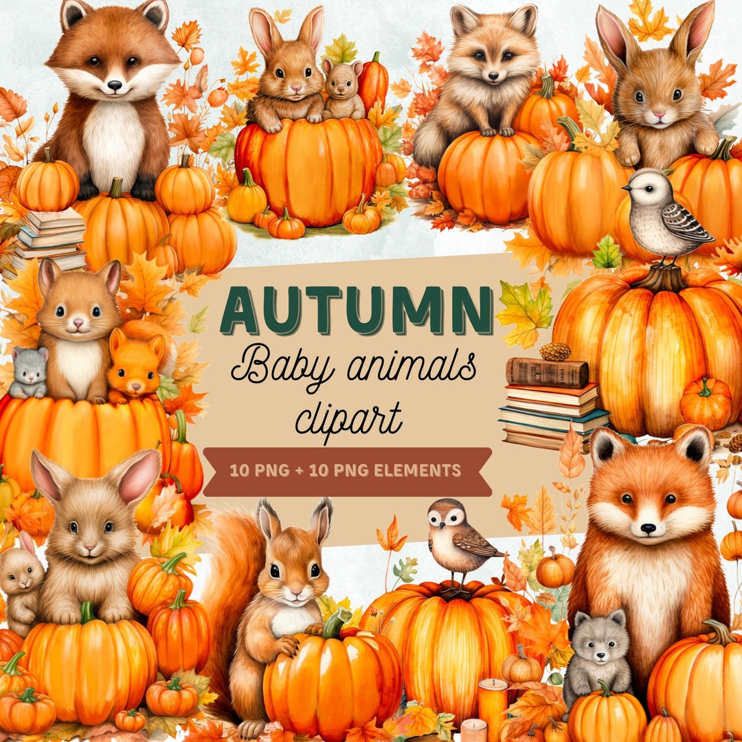 Autumn Baby Animals Watercolor Autumn Animals Clipart Fall Art Nursery ...
