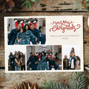 Neutral Snowflake Christmas Card - 5x7 - Pultiple Pictures | Editable ...