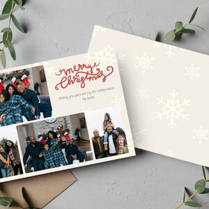 Neutral Snowflake Christmas Card - 5x7 - Pultiple Pictures | Editable ...